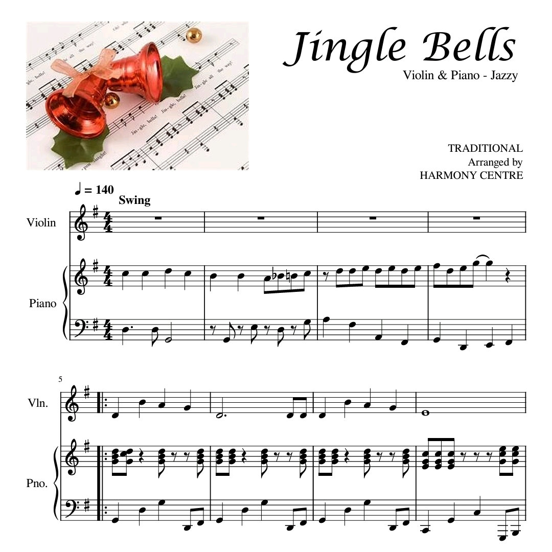 Jingle Bells | Violin Piano Duet Sheet Music Score With Note Names - Etsy