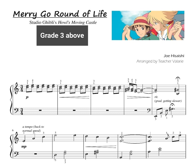 Merry Go Round of Life | Piano Grade 3 and Above With Note Names Easy ...