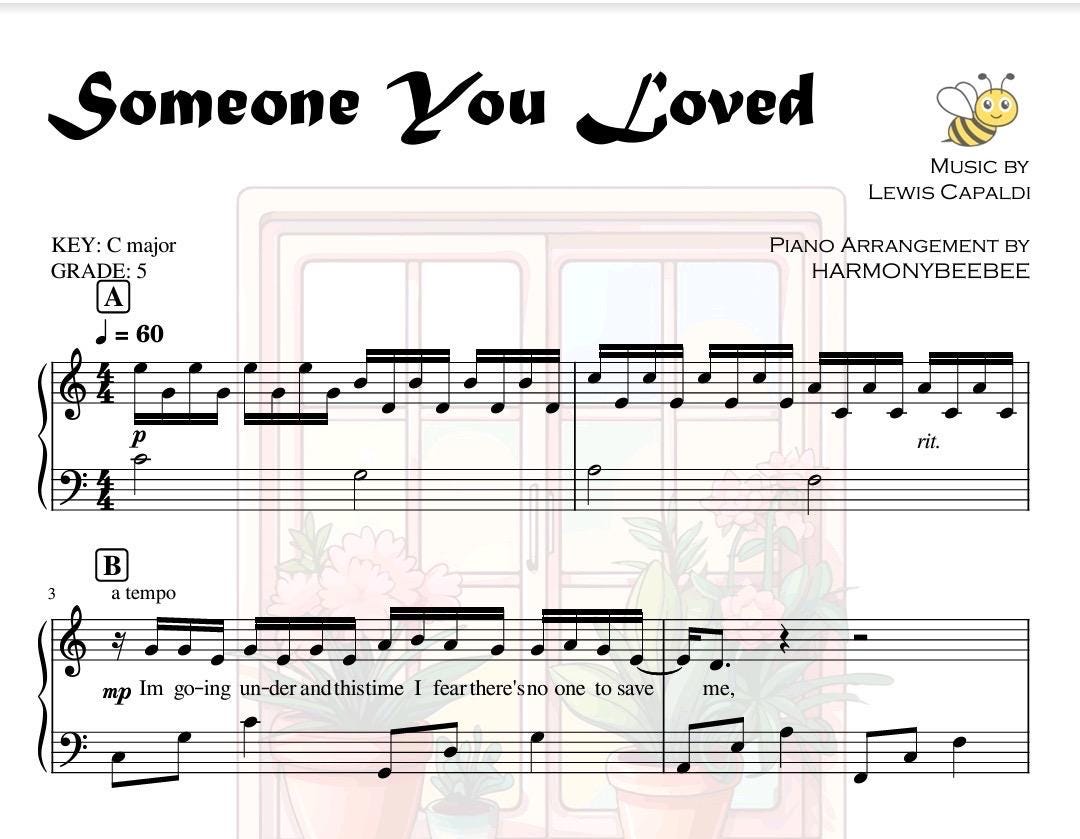 Someone You Loved Piano Sheet Music: Lewis Capaldi, C Major (PDF & MP3) - Etsy