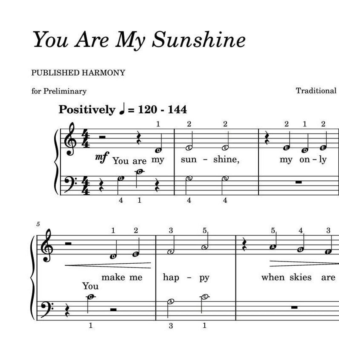 You Are My Sunshine: Beginner Piano Sheet Music - Etsy