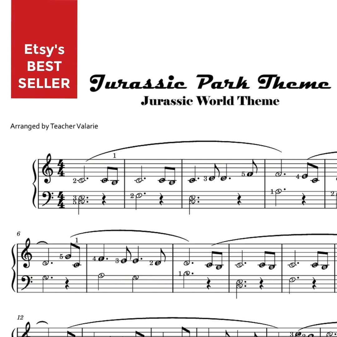 Jurassic Park & Jurassic World Theme Song | Piano Solo Grade 1 Sheet ...
