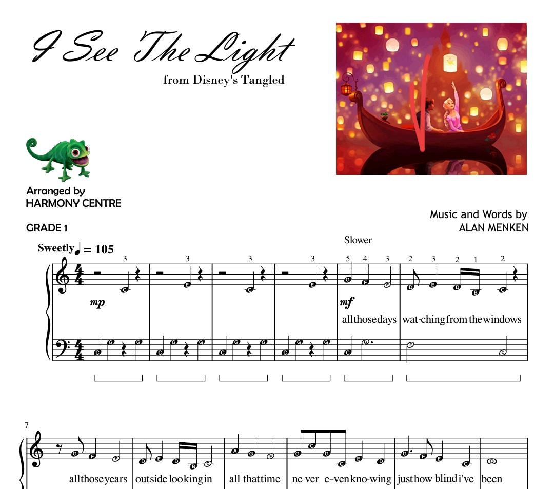 I See the Light | Tangled Piano Sheet Music Score With Note Names ...