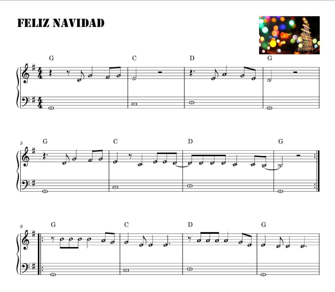 Feliz Navidad Piano Sheet Music: Easy Christmas Song (PDF) - Etsy