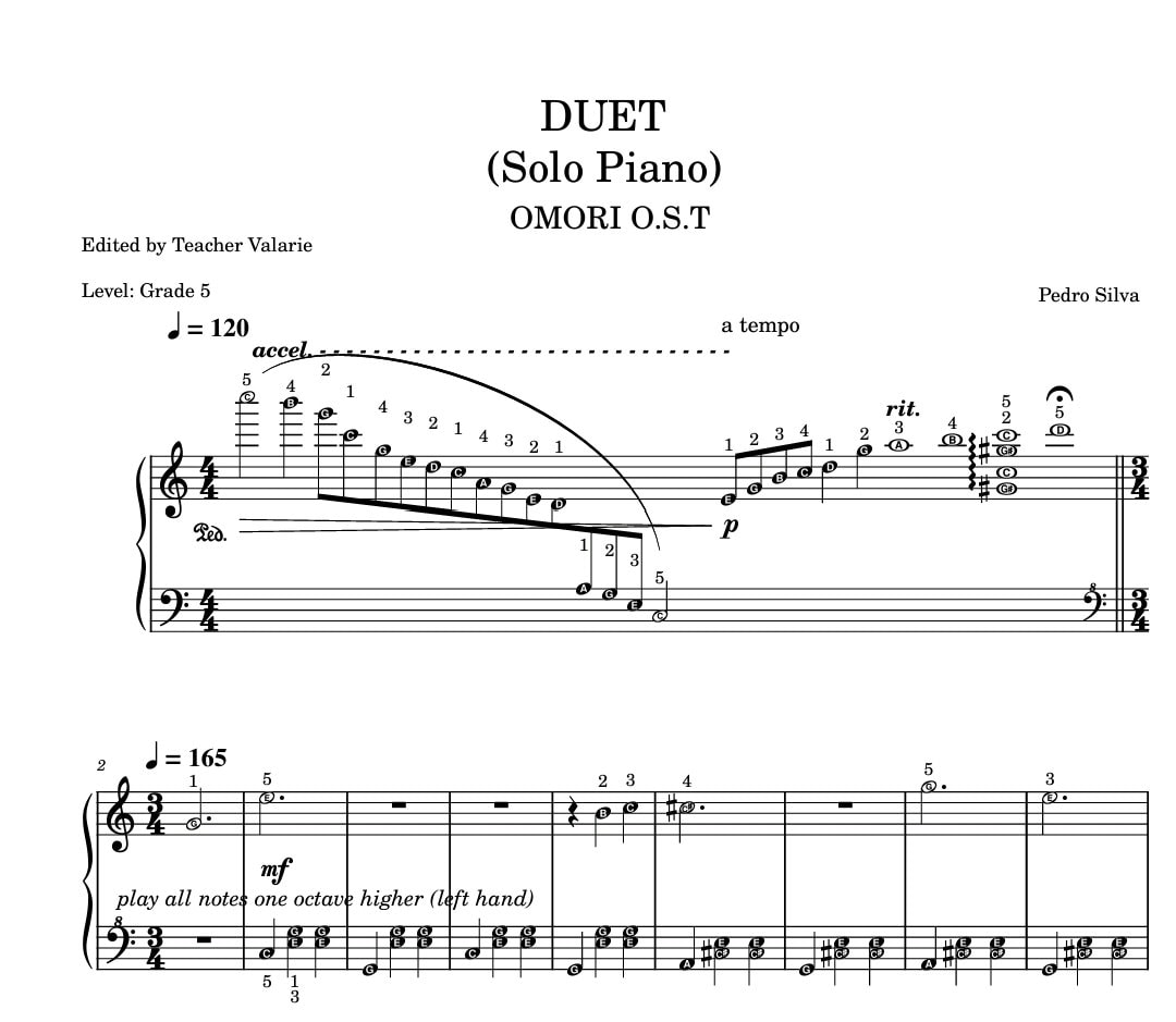 Omori Duet| Piano Sheet Music With Note Names - Etsy