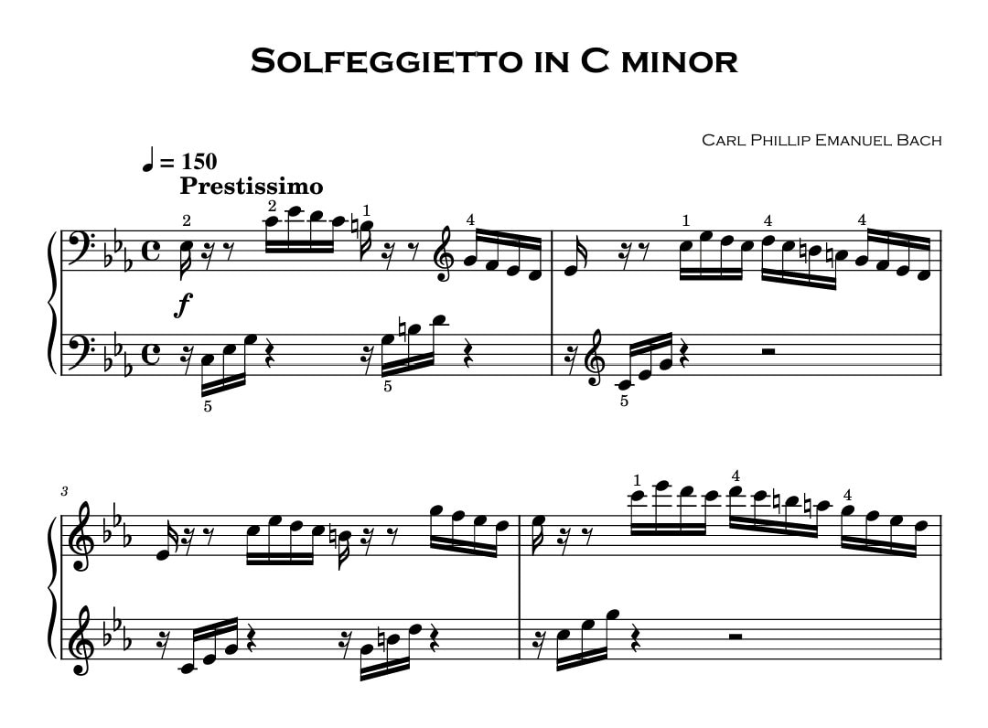 Solfeggietto in C Minor by CPE BACH (grade 6) With Note Names - Etsy