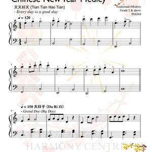 Chinese New Year Songs Medley for Piano Grade 2 Sheet Music Score With ...
