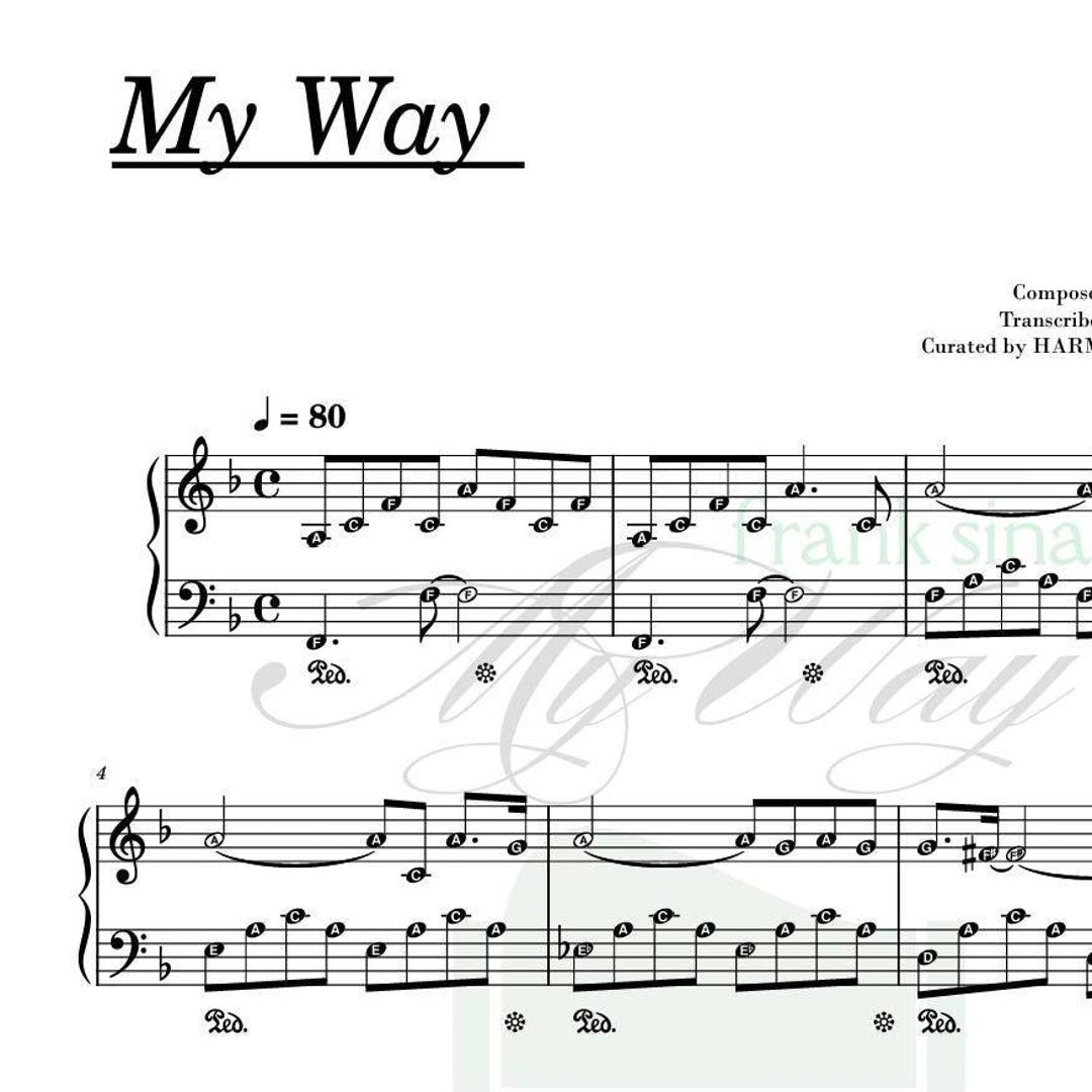 My Way (frank Sinatra) Piano Sheet Music Score With Note Names Oldies ...