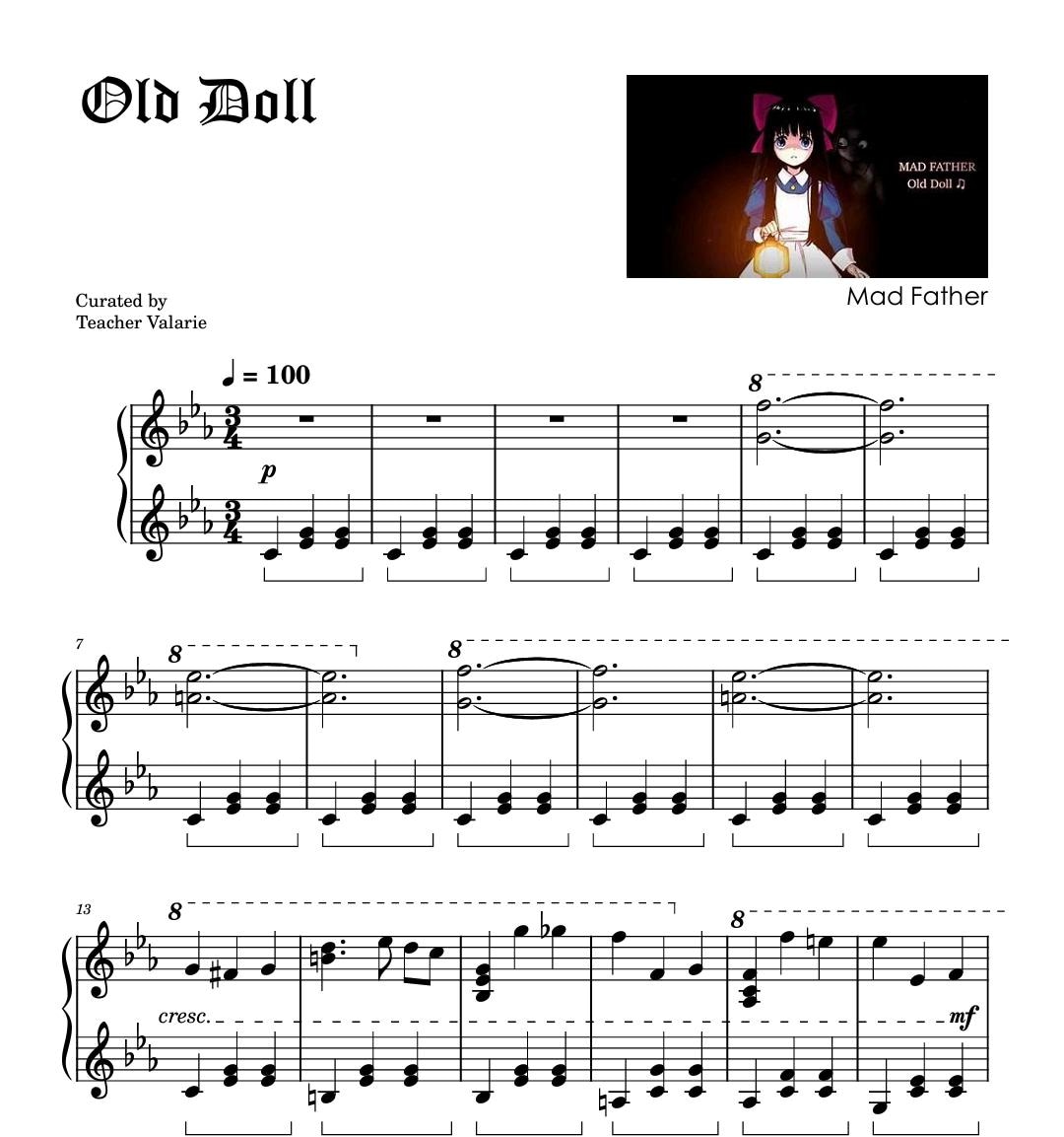 Old Doll Madfather Piano Sheet Grade 5 Music Score With Note Names - Etsy
