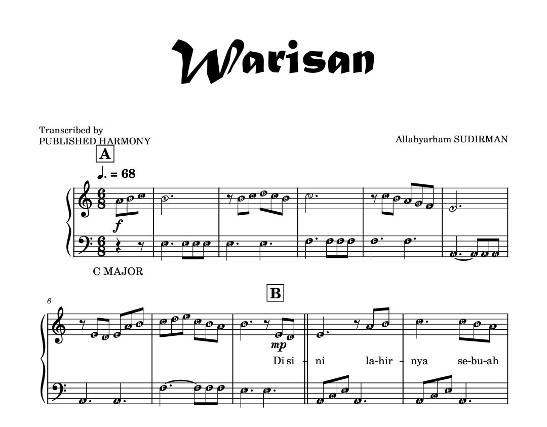 Warisan by Sudirman | Malay Piano Sheet Music Score Self Learning ...