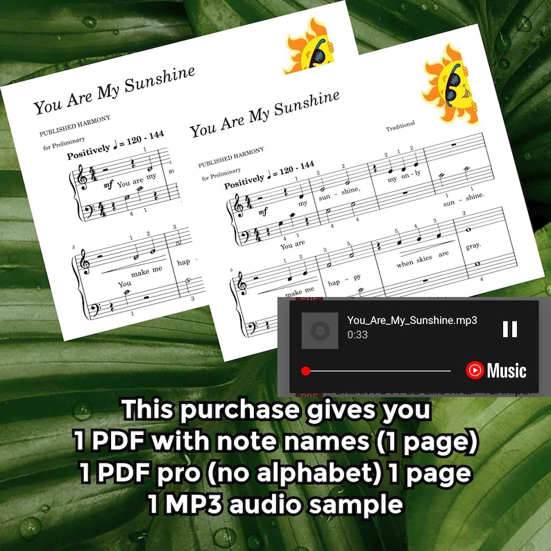 You Are My Sunshine: Beginner Piano Sheet Music - Etsy