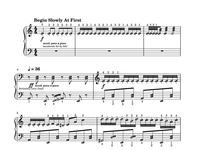 RUSH E With Note Names and Finger Numbers | Etsy