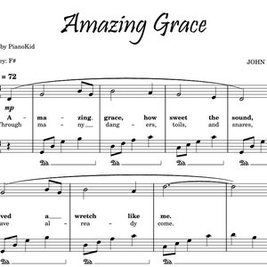 Amazing Grace | Grade 1 Piano G Major Key Lyrics Hymn Church Easy - Etsy