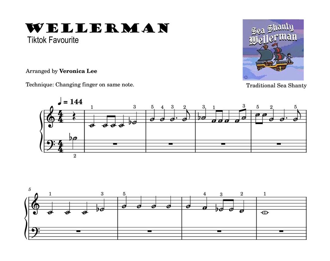 Wellerman (traditional Sea Shanty) Easy Piano Sheet Music With Note ...