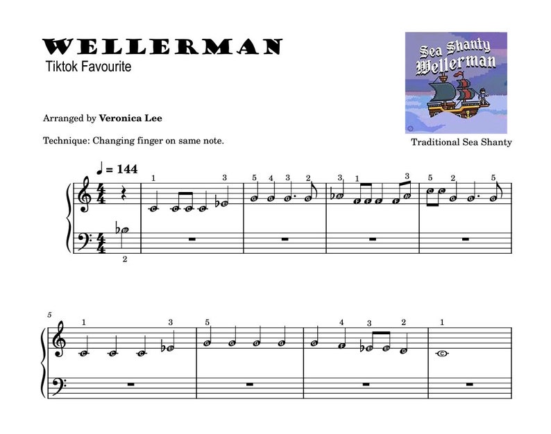 Wellerman (traditional Sea Shanty) Easy Piano Sheet Music With Note ...
