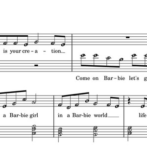 Barbie Girl | Piano Sheet Music Score With Note Names Grade 2. - Etsy