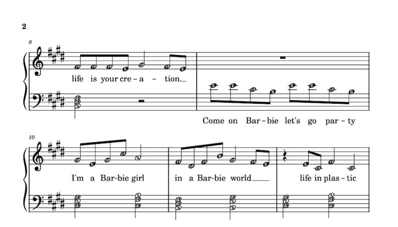 Barbie Girl | Piano Sheet Music Score With Note Names Grade 2. - Etsy