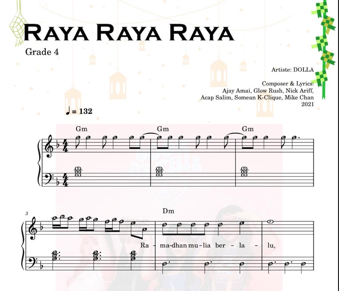 Raya Raya Raya DOLLA Piano Sheet Music Score With Alphabets - Etsy