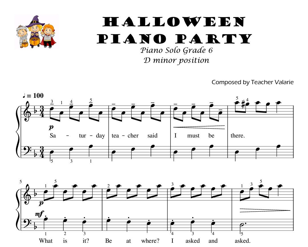 Halloween Piano Party (grade 0 to 6) D Minor Position | 4x PDF Download ...