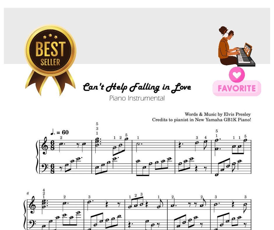 Can't Help Falling in Love | Piano Sheet Music Score With Note Names ...