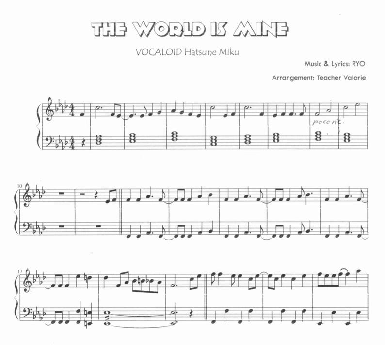 The World is Mine (hatsunemiku) Piano Sheet Music Score Grade 5 - Etsy