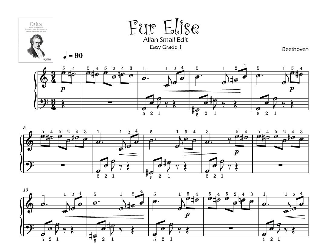 Fur Elise Easy Piano Sheet Music Edited by Allan Small | Etsy