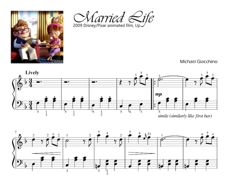 Married Life - UP | Best Piano Sheet Music Score With Note Names ...