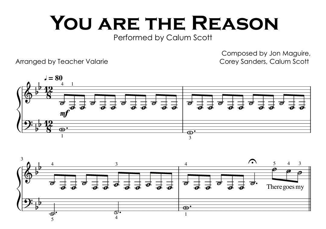 You Are the Reason | Piano Sheet Music for Easy - Medium With Note ...