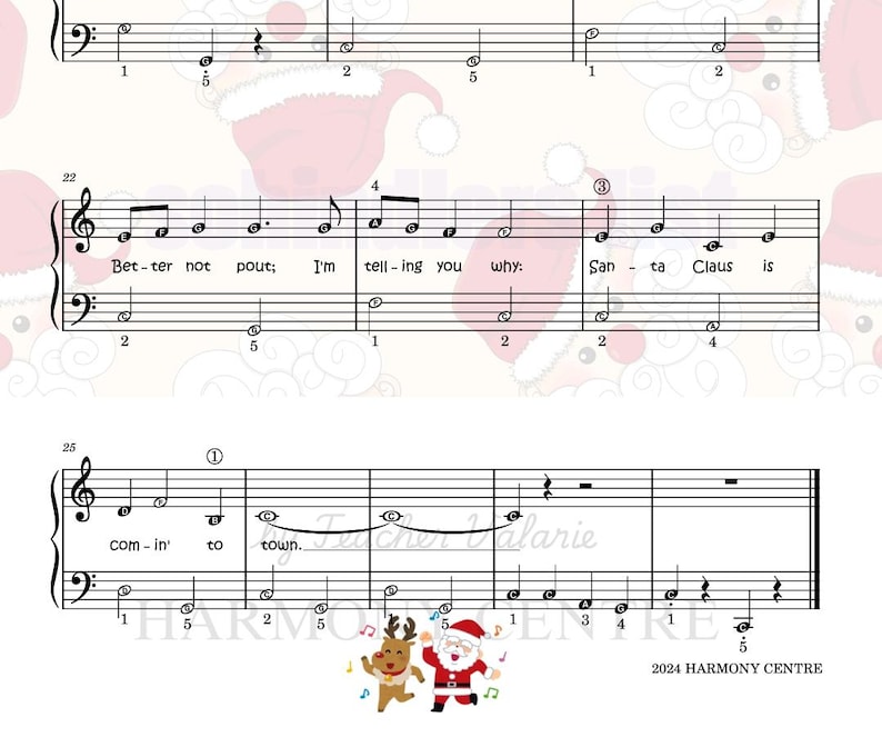 Santa Claus is Coming to Town: Piano Sheet Music (grade 1-2) (PDF) - Etsy