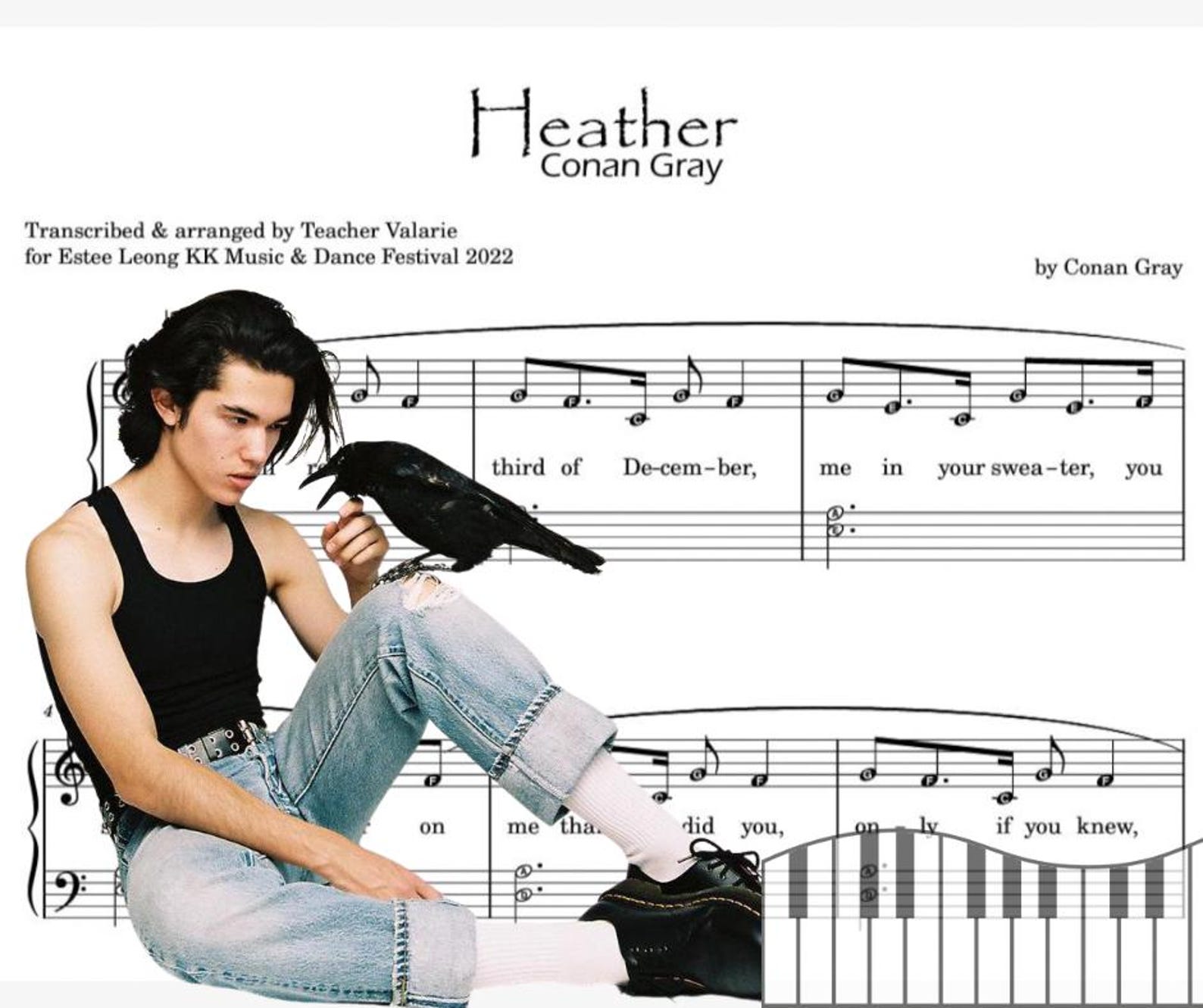 Heather (conan Gray) Piano Sheet Music Score With Note Names for Grade ...