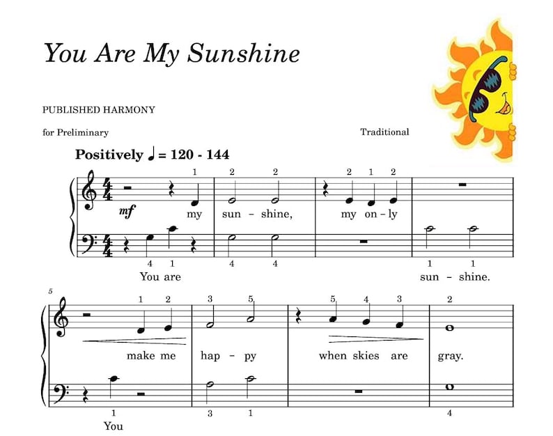 You Are My Sunshine: Beginner Piano Sheet Music - Etsy