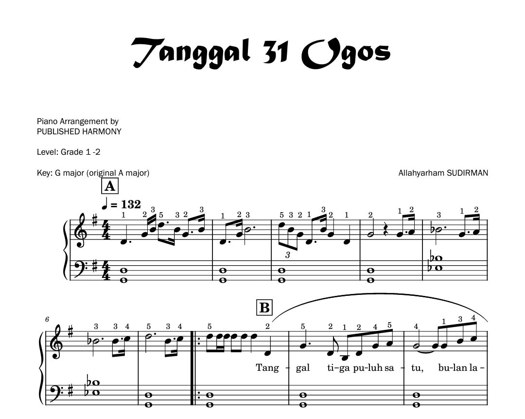 Tanggal 31 by SUDIRMAN | Malaysia Merdeka Piano Sheet Music Score Self ...