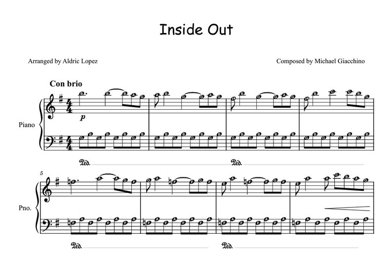 Piano Sheet Music | INSIDE OUT Theme | Easy Piano for Kids - Etsy