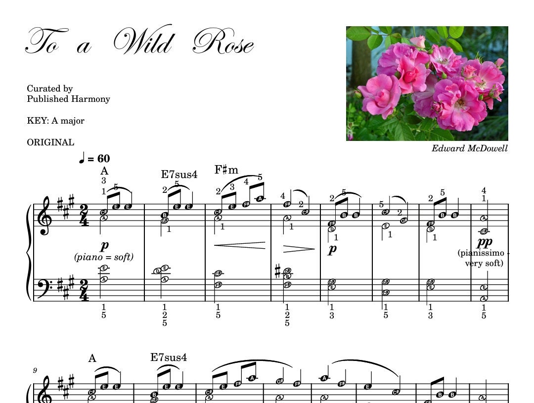 To a Wild Rose + Exercises | Piano Sheet Music Score Self Learning ...