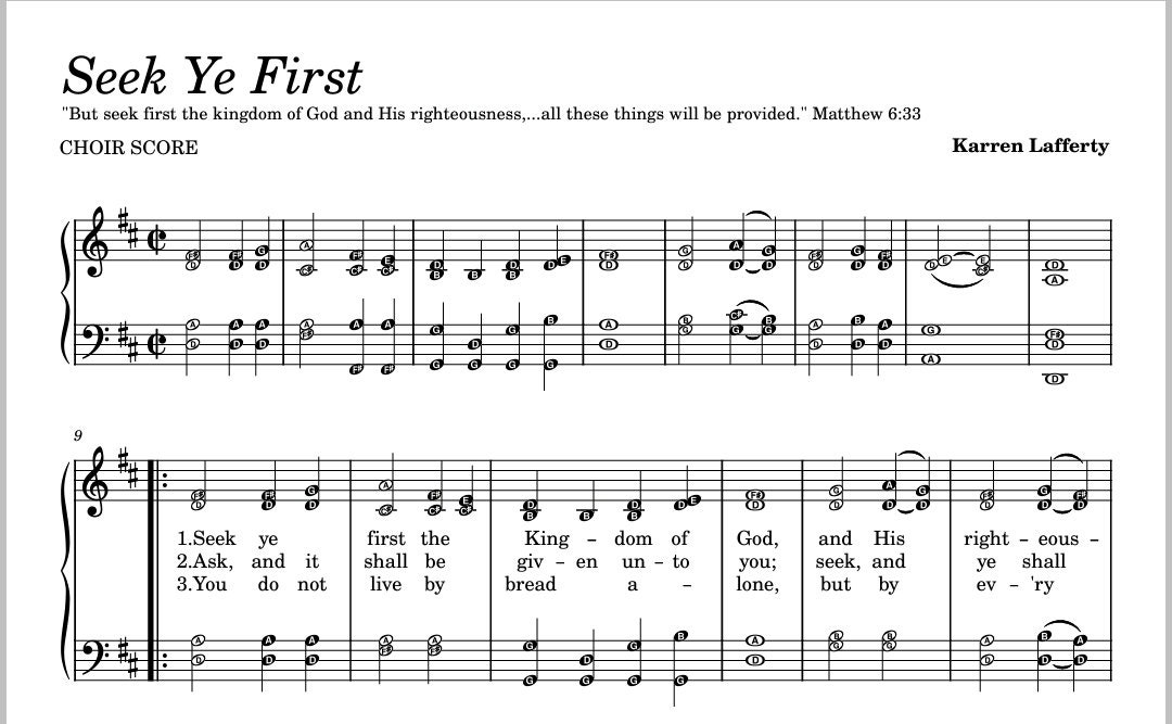 Seek Ye First | Piano Choir Chords SATB Music Sheets With Note Names - Etsy