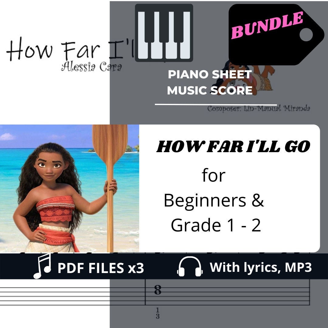How Far I'll Go - Bundle - Easy Piano Sheet Music Score for Beginners ...