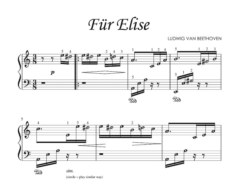 Fur Elise | Easy & Short (grade 2) With Note Names Music Score PDF ...