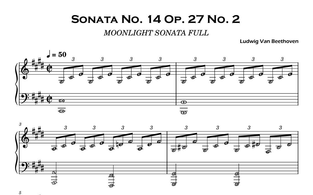Moonlight Sonata Full 3 Movements Piano Sheet Self Learning Series With Note Names Beethoven Etsy