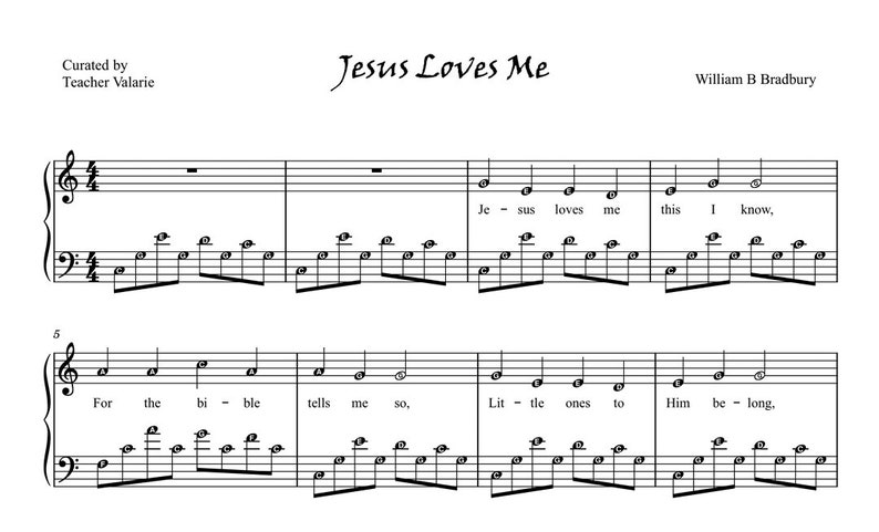Jesus Loves Me | 3 Types Piano Sheet Music Score With Note Names Bundle ...