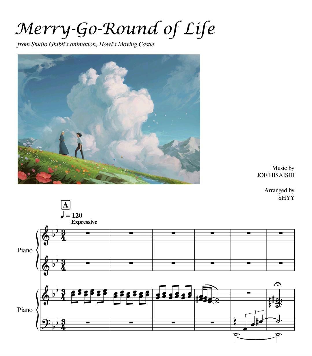 Merry Go Round of Life Piano Duet: Advanced Sheet Music (PDF) - Etsy
