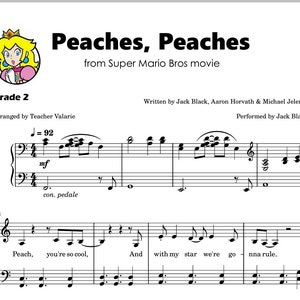 PEACHES Jack Black | Super Mario Bro Piano Sheet Music Score With Note ...