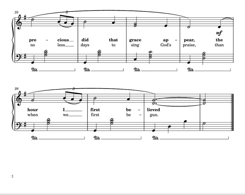Amazing Grace | Grade 1 Piano G Major Key Lyrics Hymn Church Easy - Etsy