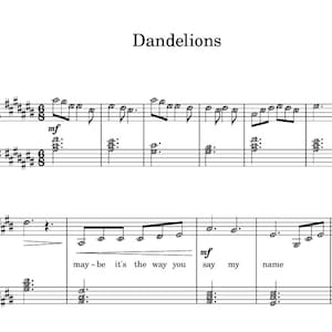 DANDELIONS | Easy Piano Sheet Music Score With Note Names | Ruth B ...