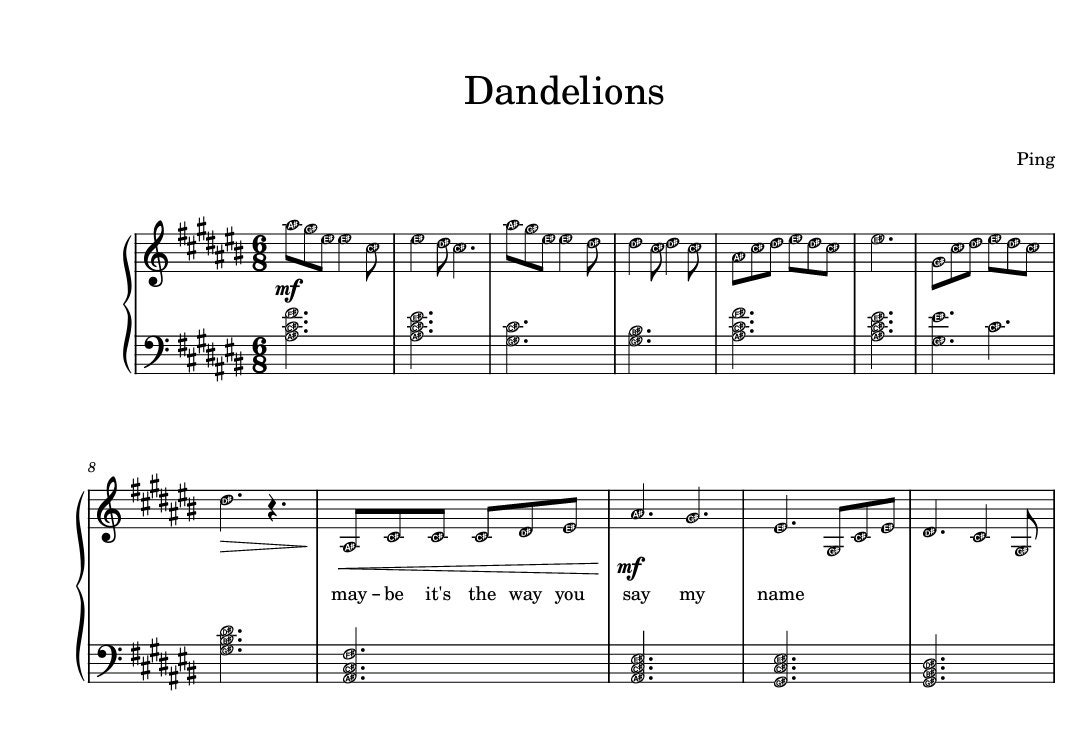 DANDELIONS | Easy Piano Sheet Music Score With Note Names | Ruth B ...