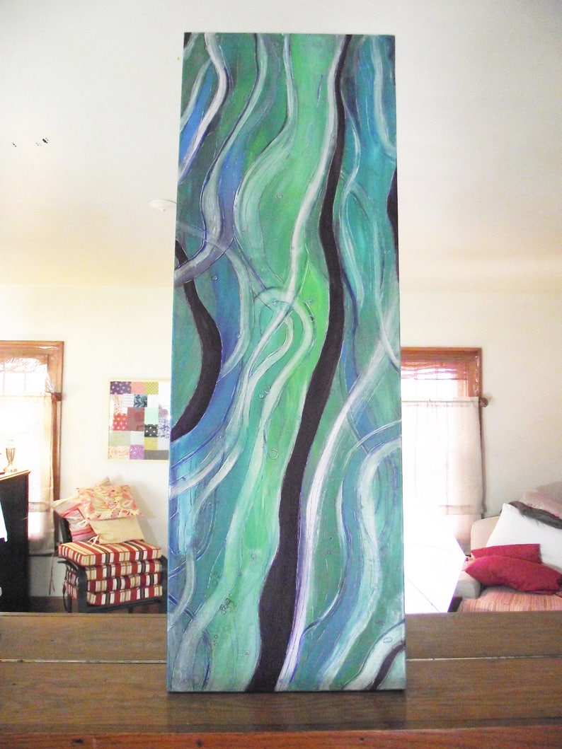 Long Horizontal Art Green and Purple Abstract Art Nature - Etsy