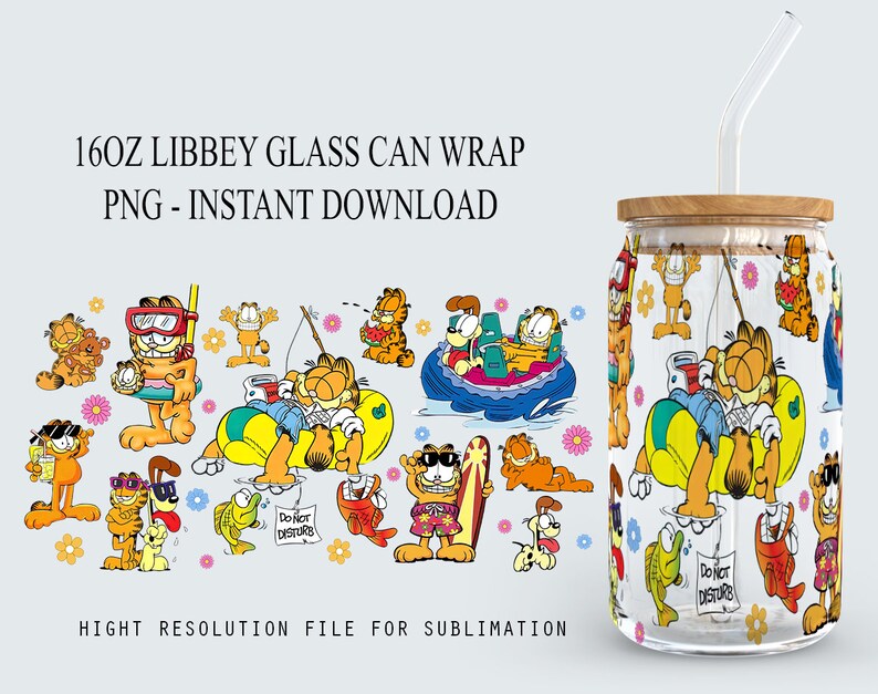 Garfield Cat Cartoon 80s Glass Can, 80s Cartoons Png, Garfield Summer ...