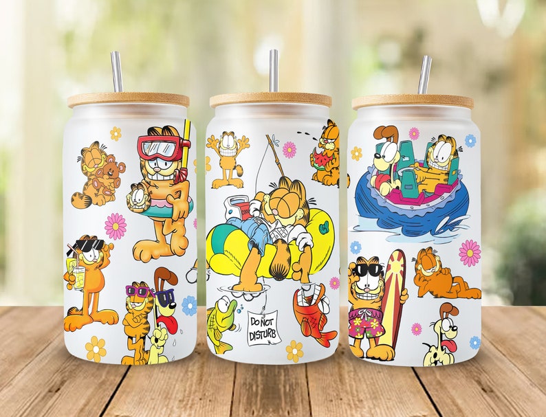 Garfield Cat Cartoon 80s Glass Can, 80s Cartoons Png, Garfield Summer ...