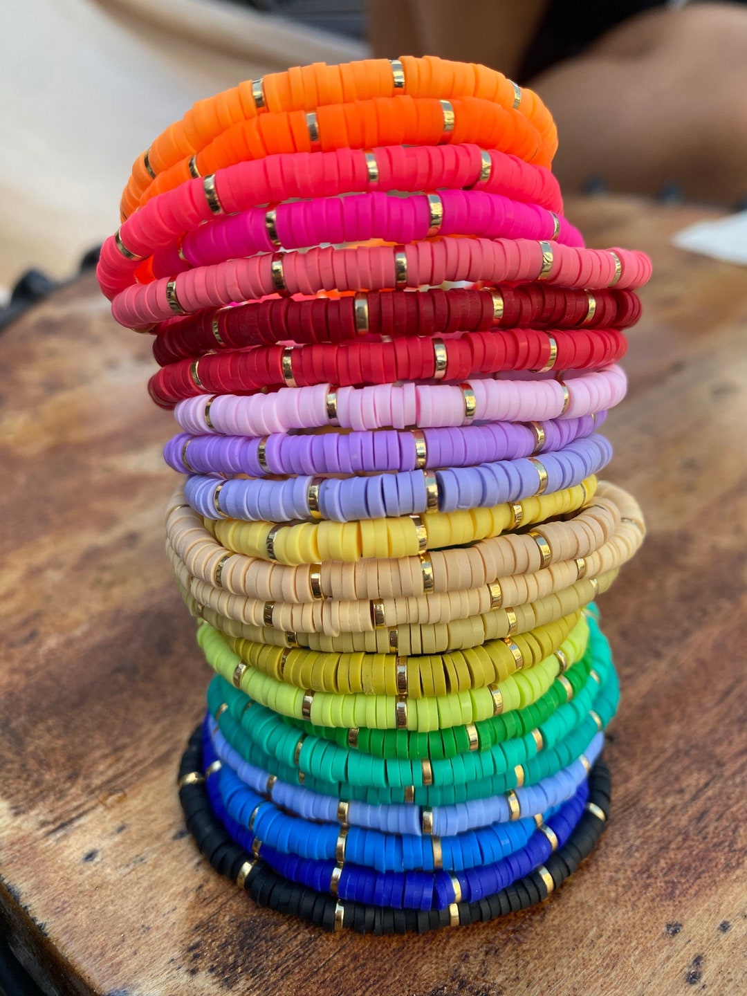 Disc-shaped Bracelets, With Polymer Clay and Gold Detail. Gift for ...