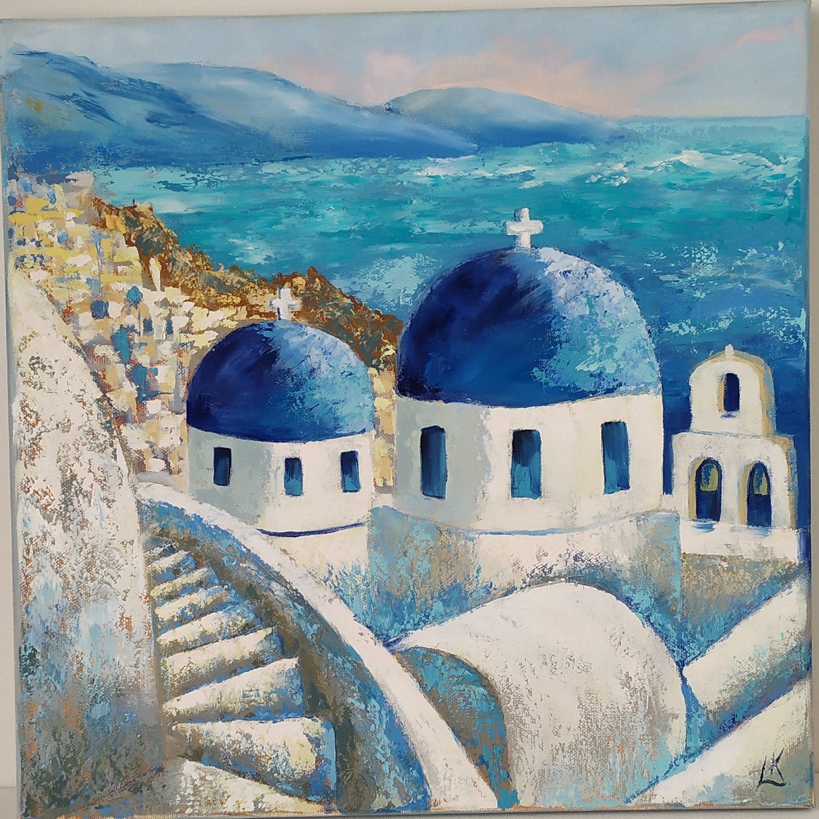 Santorini Greece Original Oil Painting on Canvas Landscape | Etsy Santorini Greece Original Oil Painting on Canvas Landscape | Etsy