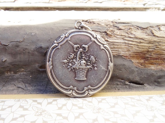 antique french silver plated art nouveau locket, mour… - Gem