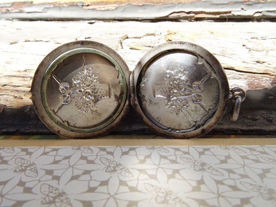 antique french silver plated art nouveau locket, mour… - Gem
